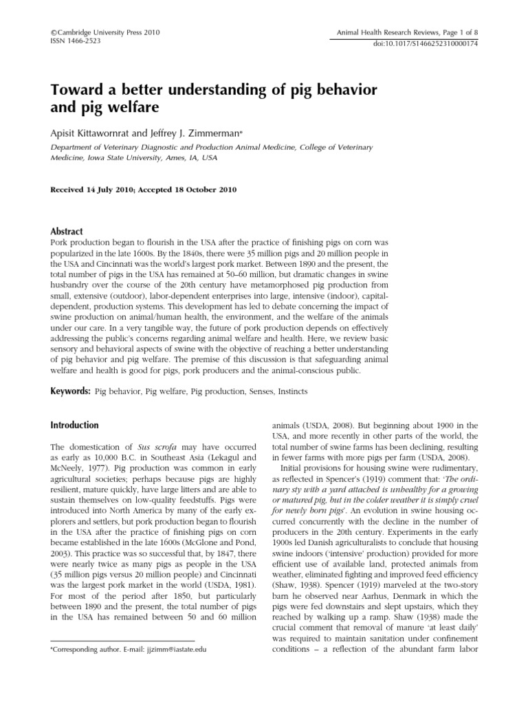 Toward A Better Understanding of Pig Behavior and Pig Welfare | PDF ...