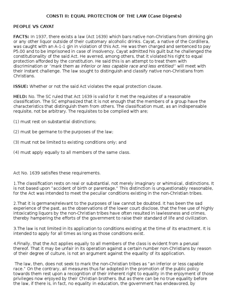 Equal Protection (Case Digests) | PDF | University And College ...