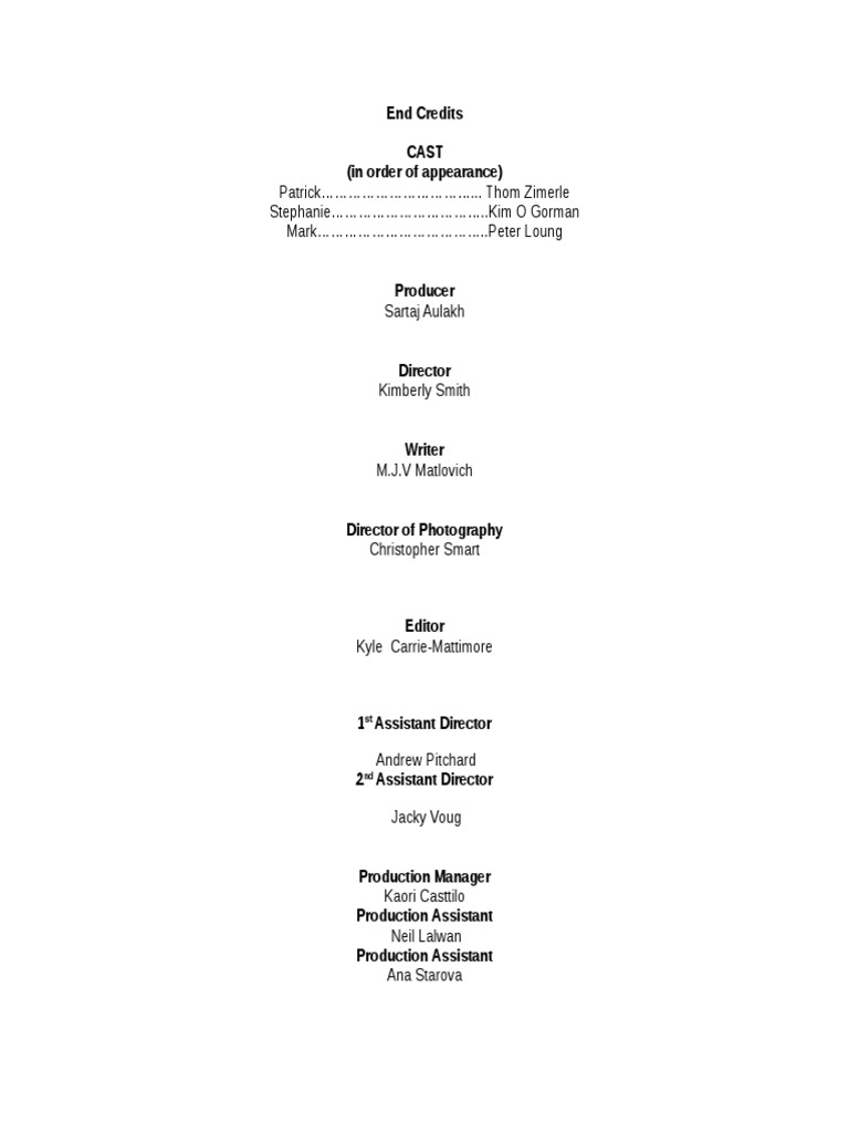 End Credits Cast (In Order of Appearance) | PDF