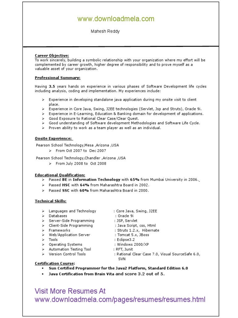Java Developer Resume - 3.5 Years Experience | PDF | Java Server Pages ...