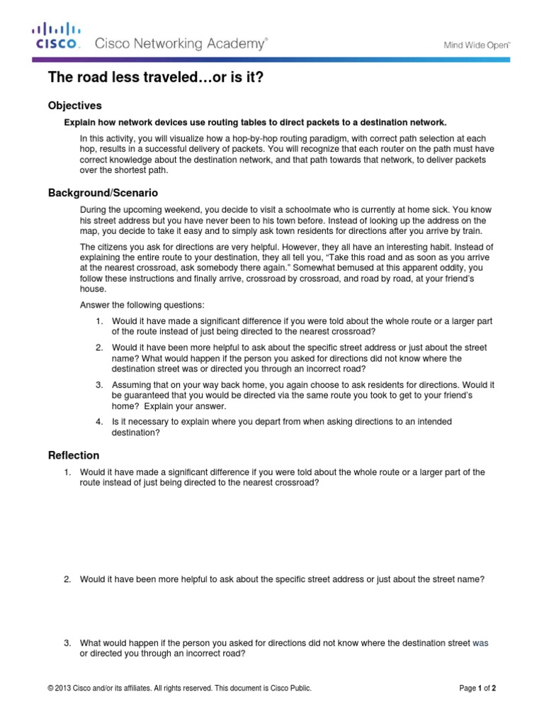 6.0.1.2 Class Activity - The Road Less Traveled... Instructions | PDF ...