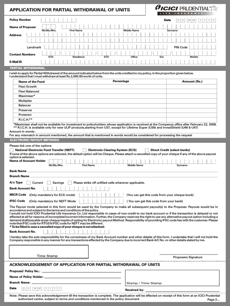 Application for Partial Withdrawal of Funds from a Life Insurance ...