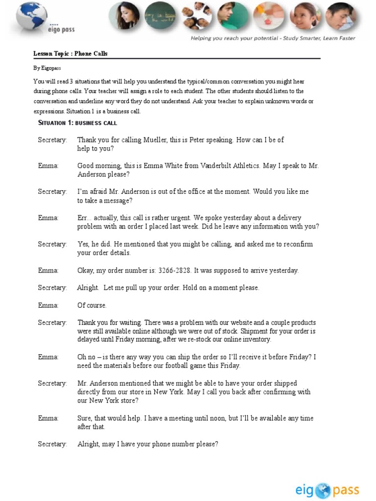 Beginner Lesson 3 - Phone Calls | PDF | Career & Growth