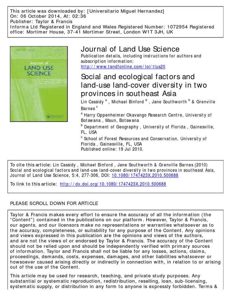 Journal of Land Use Science | PDF | Correlation And Dependence | P Value