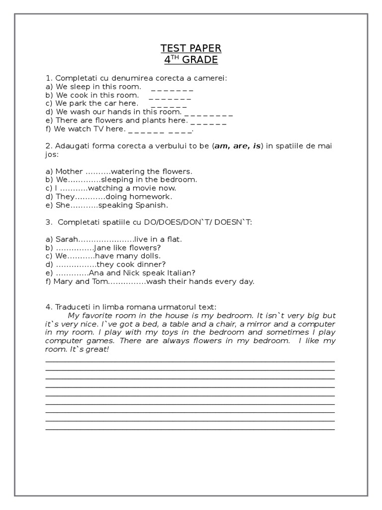 Test Paper 4 Grade | PDF