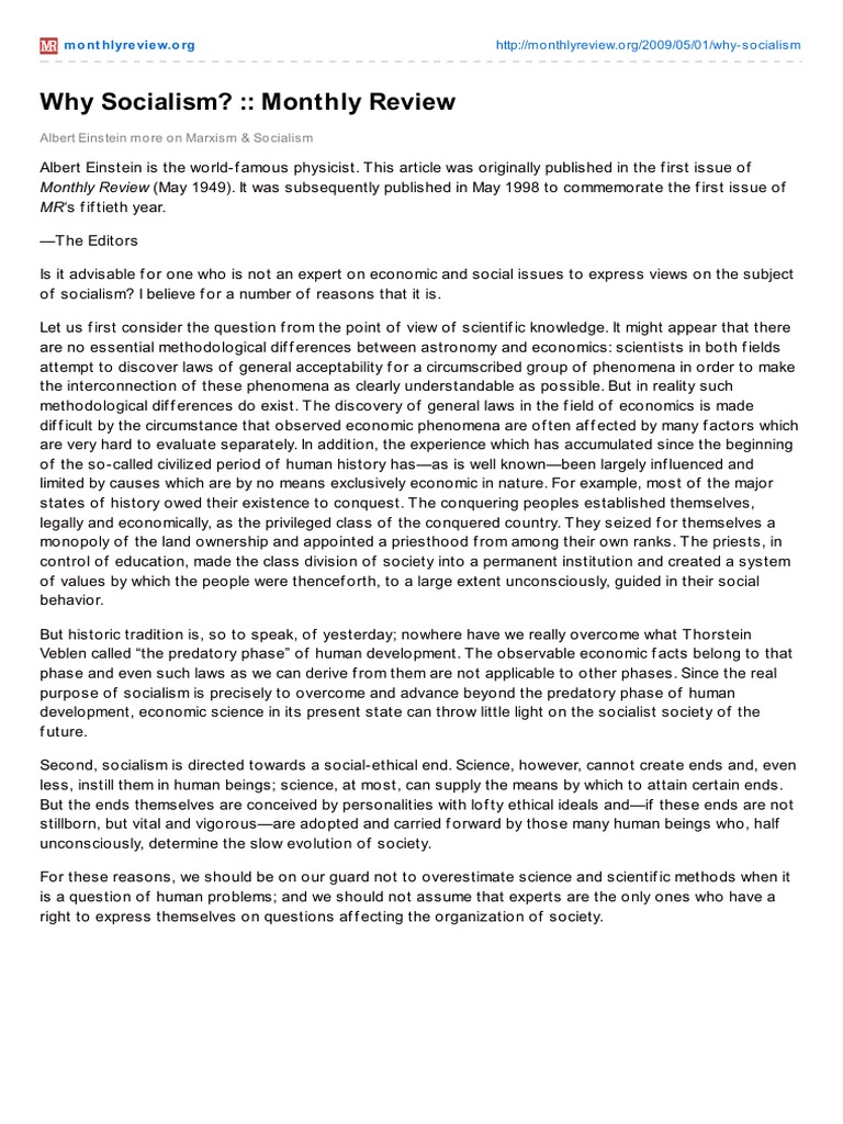 Einstein-Why Socialism Monthly Review | PDF
