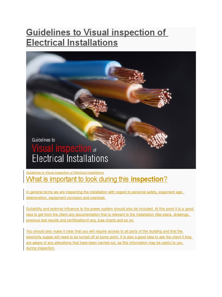 Guidelines To Visual Inspection of Electrical Installations | PDF | Ac ...