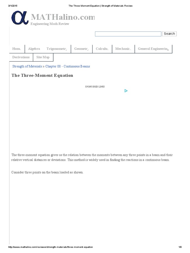 Three-Moment Equation Guide | PDF | Beam (Structure) | Equations