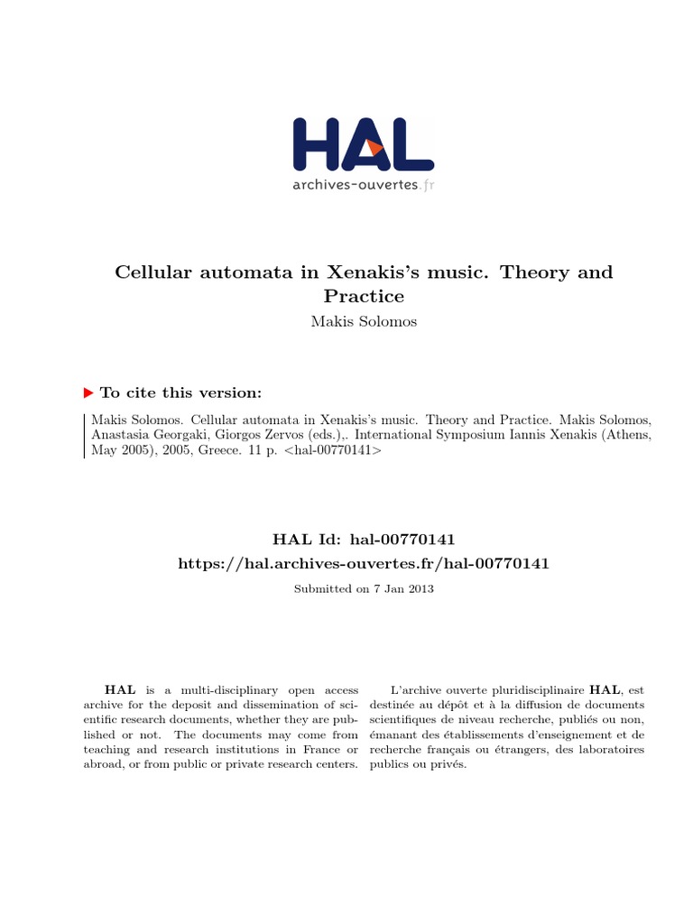 Cellular Automata in Xenakis Music | PDF | Automata Theory | Teaching ...