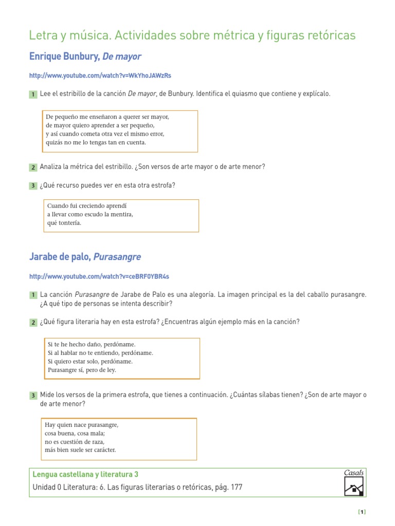 01 Letra y Música. Métrica y Figuras Retóricas | PDF | Metro (poesía ...