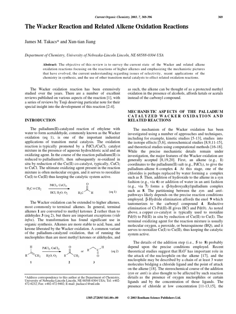 The Wacker Reaction and Related Alkene Oxidation Reactions | PDF ...