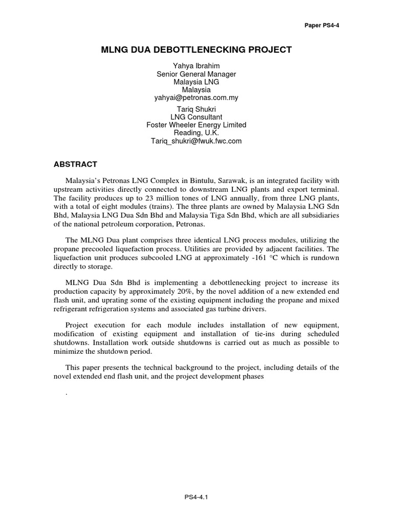 MLNG Dua Debottlenecking | PDF | Liquefied Natural Gas | Chemical ...