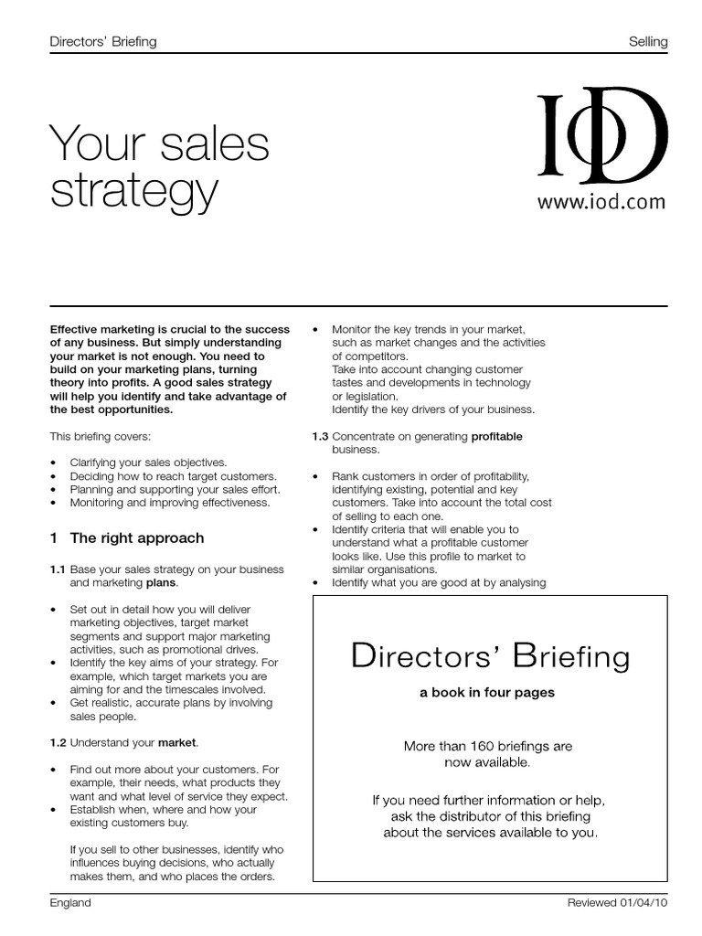 Your Sales Strategy: Selling Directors' Briefing | PDF | Business