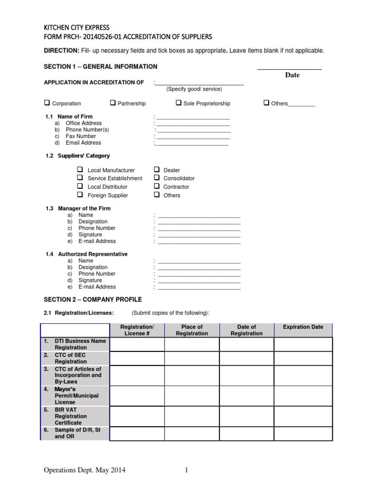 Purchasing Accreditation Form | Specification (Technical Standard ...