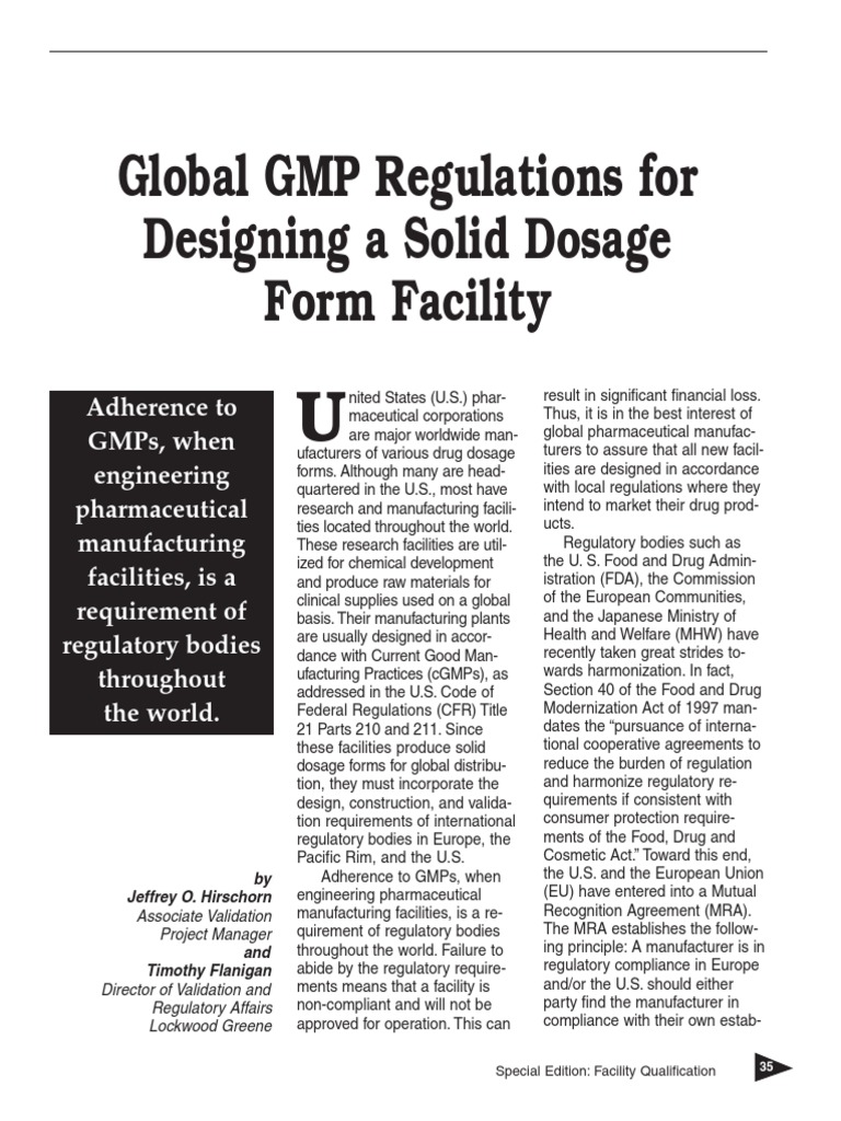 Global GMP Regulations For Designing A Solid Dosage Form Facility | PDF ...