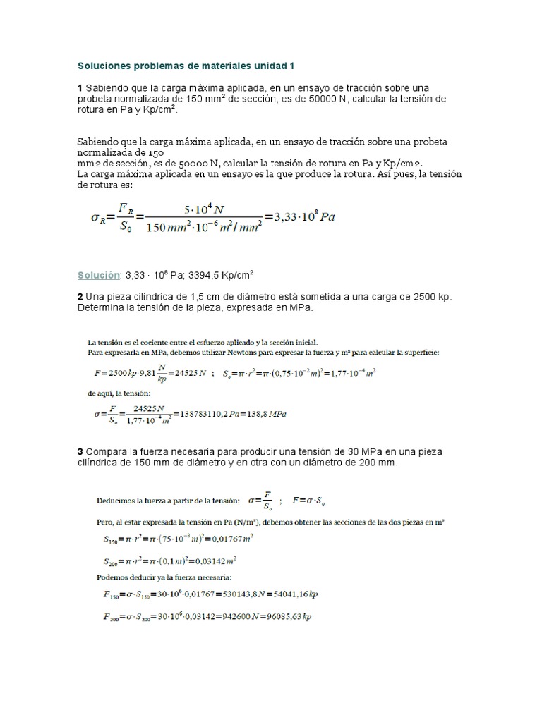 Soluciones Problemas de Materiales Unidad 1 | PDF | Dureza | Estrés ... Soluciones Problemas de Materiales Unidad 1 | PDF | Dureza | Estrés ...