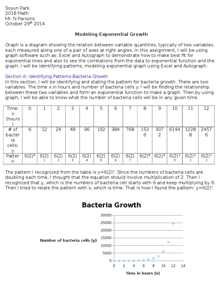 Bacteria Growth Model and Analysis | PDF | Exponential Function ...