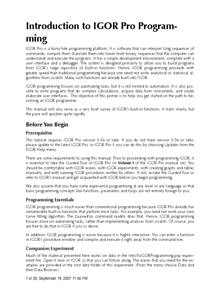 Introduction To Igor Programming PDF | PDF | Parameter (Computer Programming) | Subroutine