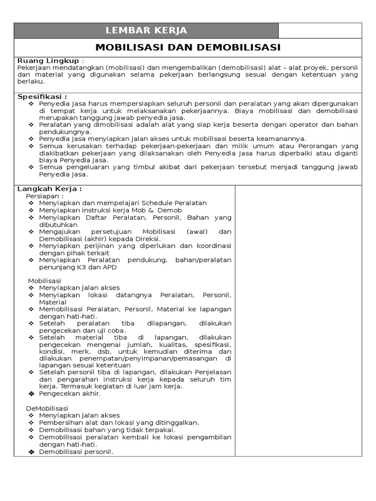 Metode Mob Demob | PDF