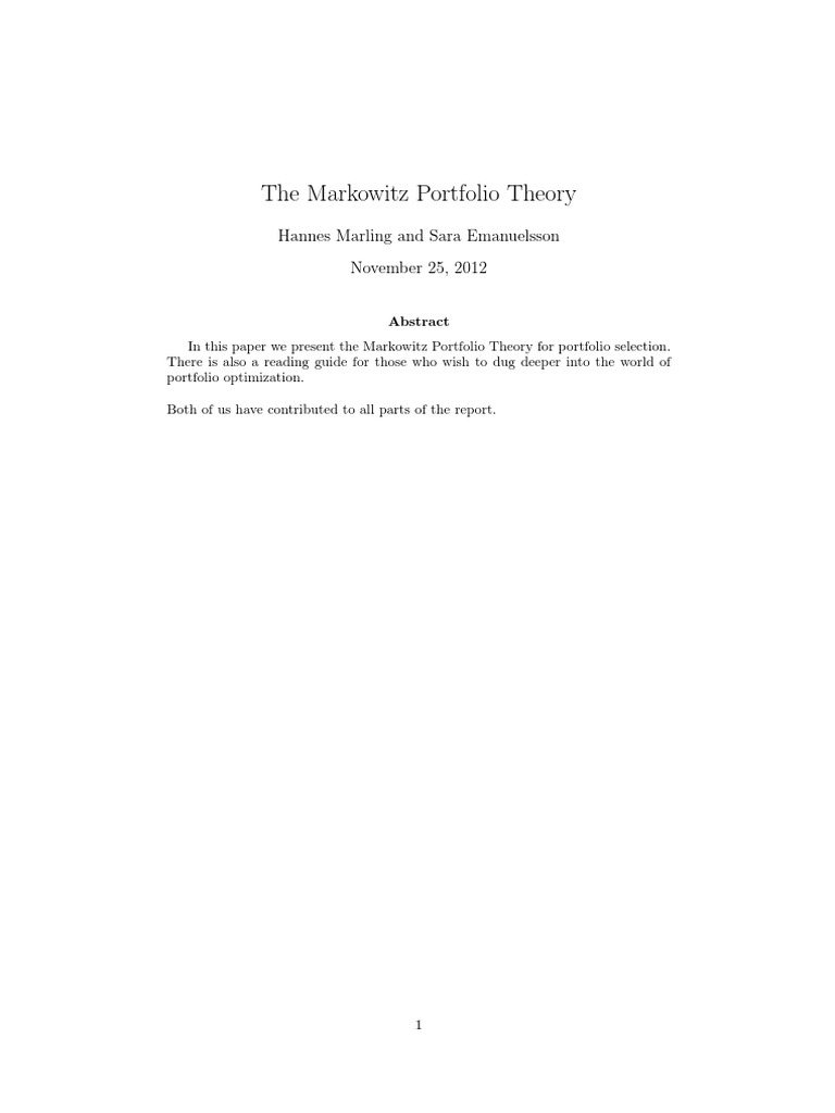 Markowitz Portfolio Theory Explained | PDF