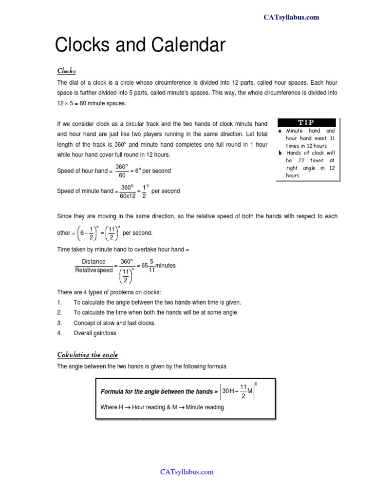 Clocks Calendar | PDF | Angle | Clock