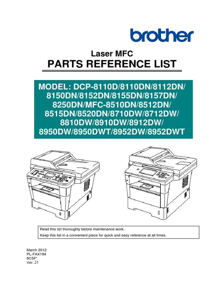 DCP 8110D, DCP 8110DN, DCP 8112DN, DCP 8150DN, DCP 8152DN, DCP 8155DN ...