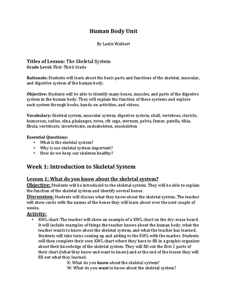 Human Body Unit | PDF | Skeleton | Anatomy