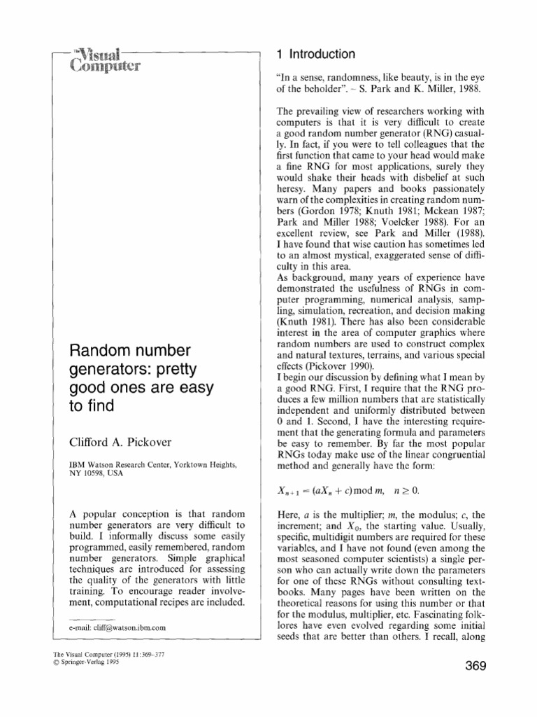 Random Number Generators | PDF | Correlation And Dependence | Randomness