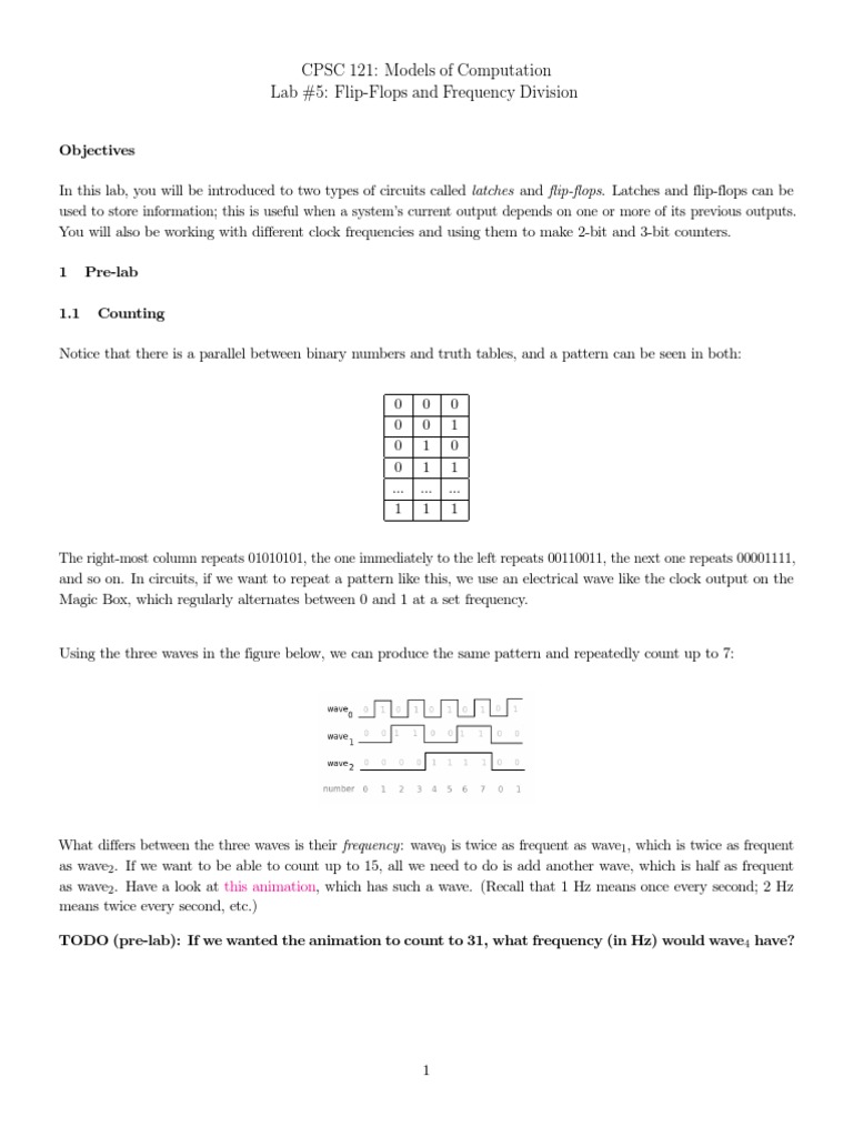 CPSC 121: Models of Computation Lab #5: Flip-Flops and Frequency Division | PDF | Electrical ...