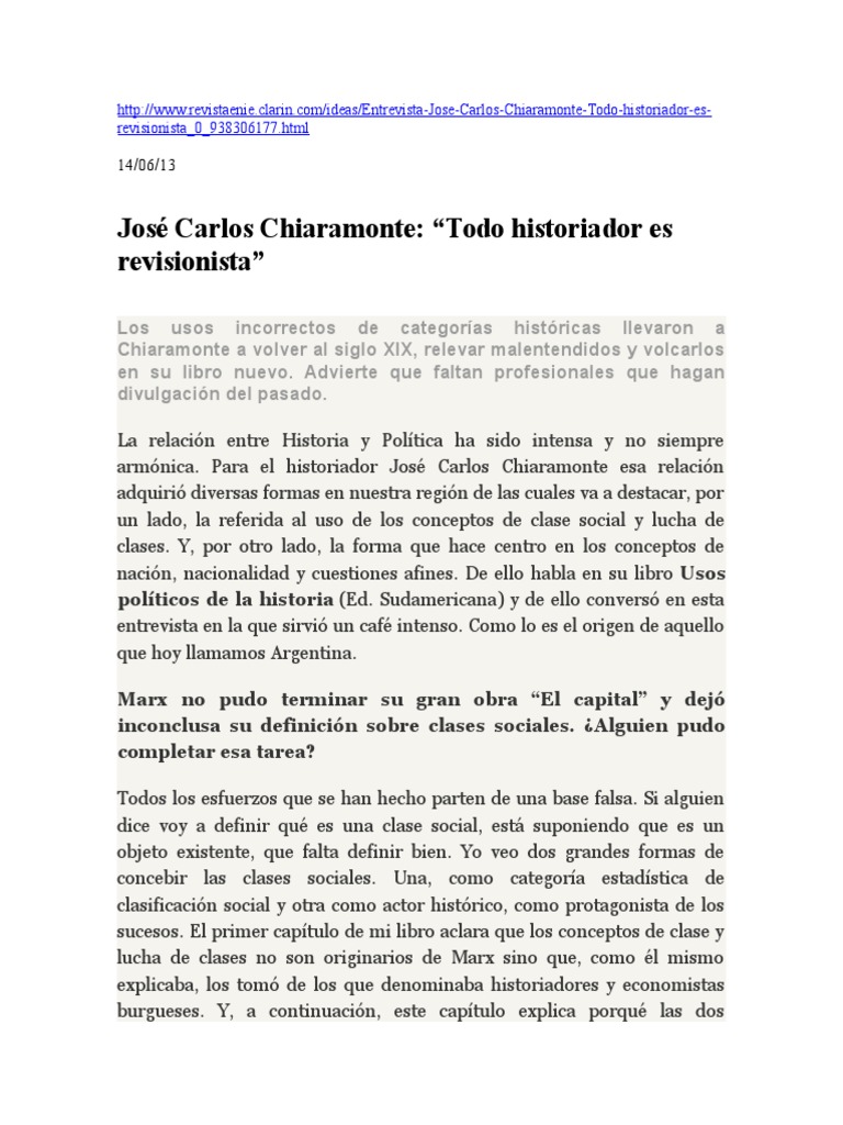 Chiaramonte: Historiadores y Revisionismo | PDF | Nación | Estado ...