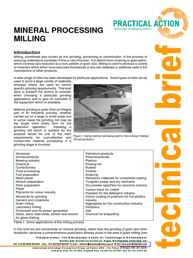 Milling in The Mineral Process | PDF | Mill (Grinding) | Materials