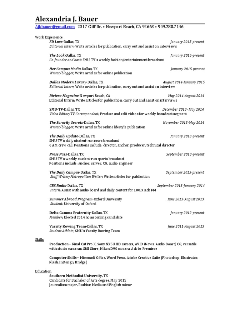 Bauer Resume | Download Free PDF | Mass Media | Newspaper And Magazine