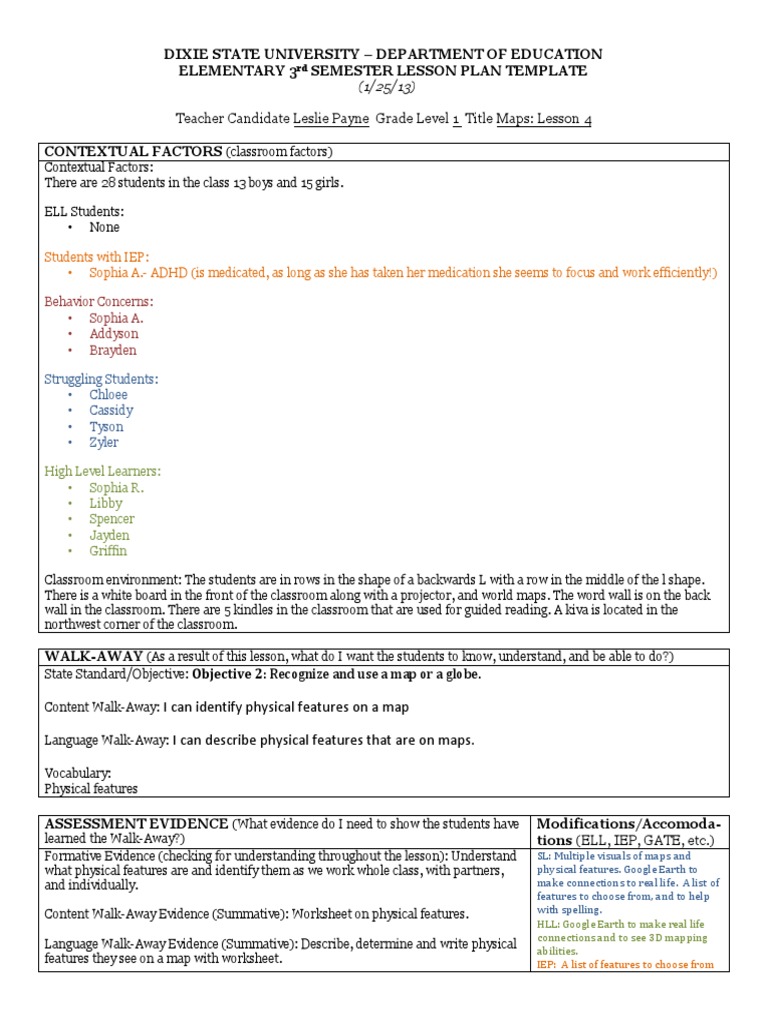 1st Grade Map Lesson Plan Template | PDF | Educational Assessment ...