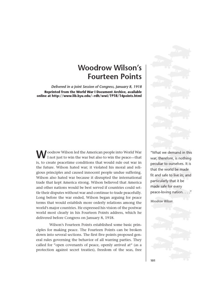 Woodrow Wilson S Fourteen Points 1918 | PDF | League Of Nations ...
