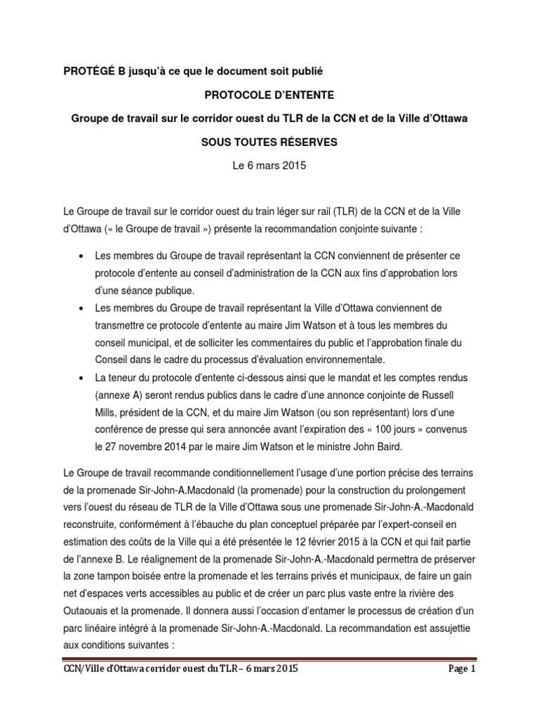 PROTÉGÉ B jusqu’à ce que le document soit publié Protocole D’Entente ...