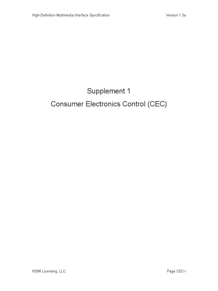 Cec Specification | PDF | Hdmi | Transmission Control Protocol