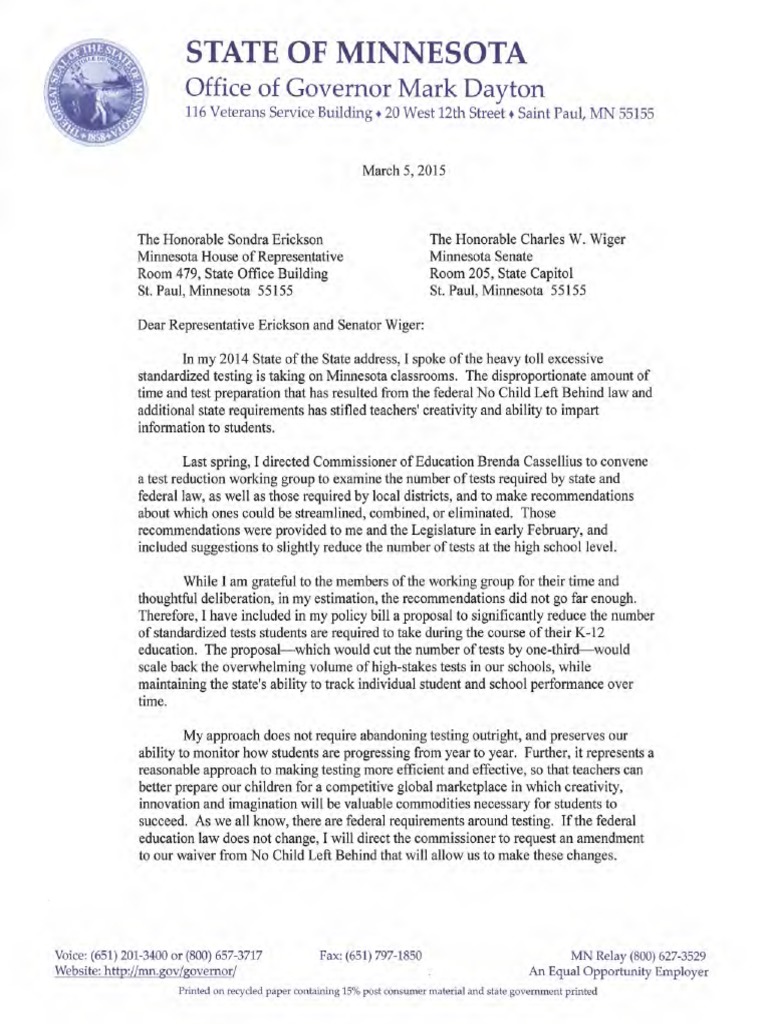 2015 03 05 Erickson Sondra Wiger Charles Test Reduction DRAFT Letter ...