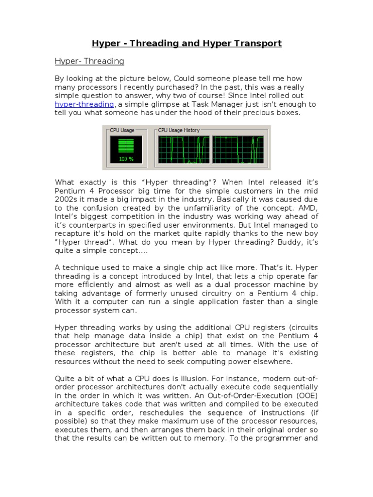 Hyper Threading and Hyper Transport | PDF | Central Processing Unit | Thread (Computing)
