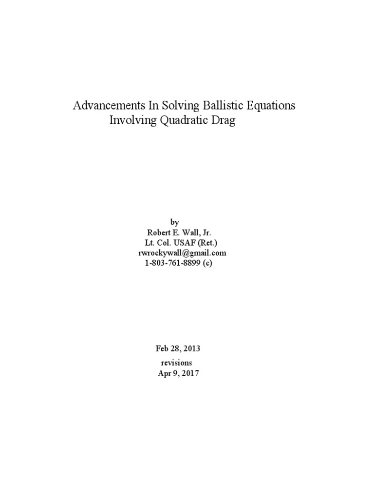 Advancements in Solving Ballistic Equations Involving Quadratic Drag ...