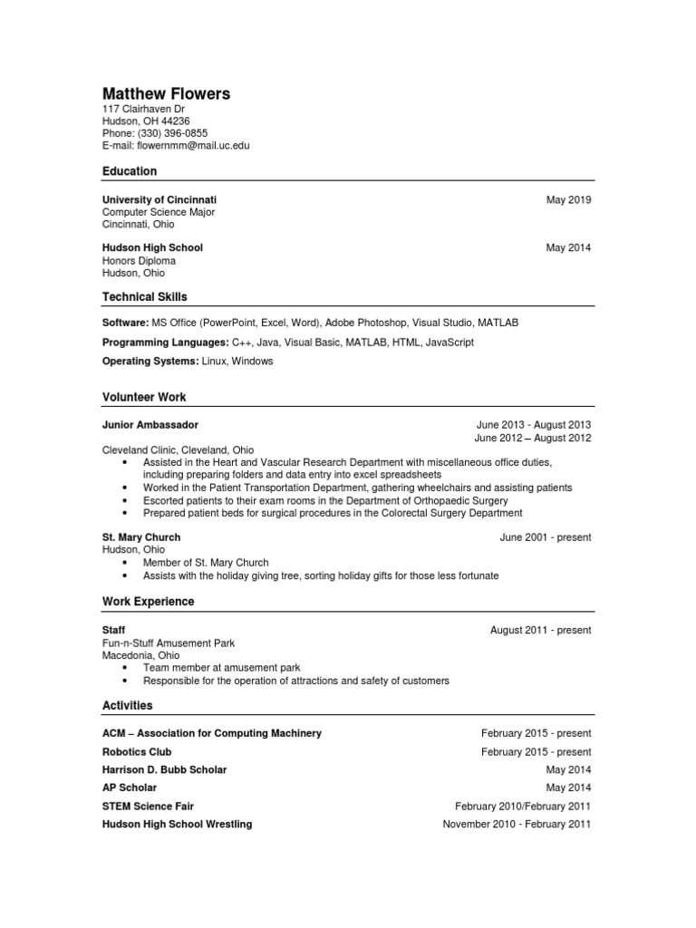 Matthew Flowers: Computer Science Resume | PDF | Career & Growth | Self-Improvement