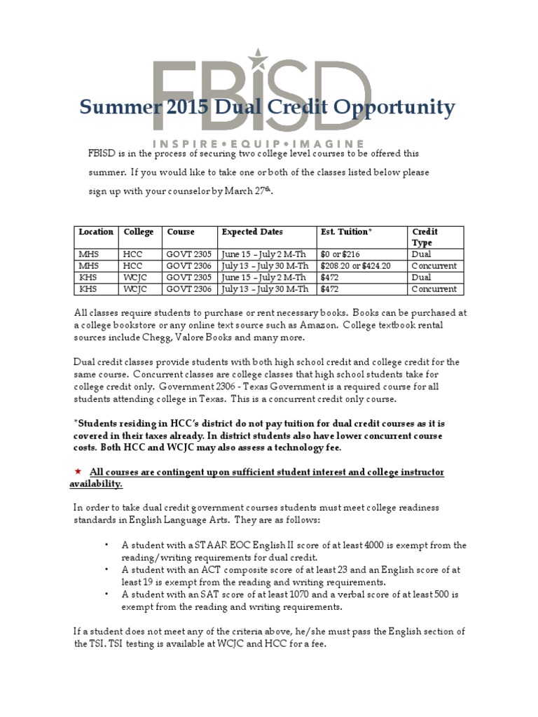 Summer Dual Credit Flyer | PDF
