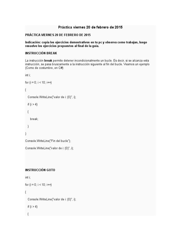 Practica de Ejercicios en C# | PDF | C Sharp (lenguaje de programación) | Software