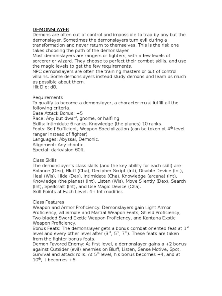 Demon Slayer D&D Homebrew Class | PDF | D20 System | Fantasy Role ...