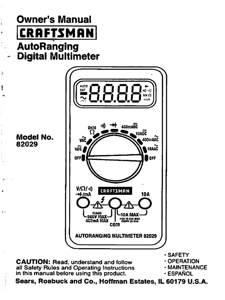 Craftsman AutoRanging Digital Multimeter 82029 | PDF | Fuse (Electrical ...