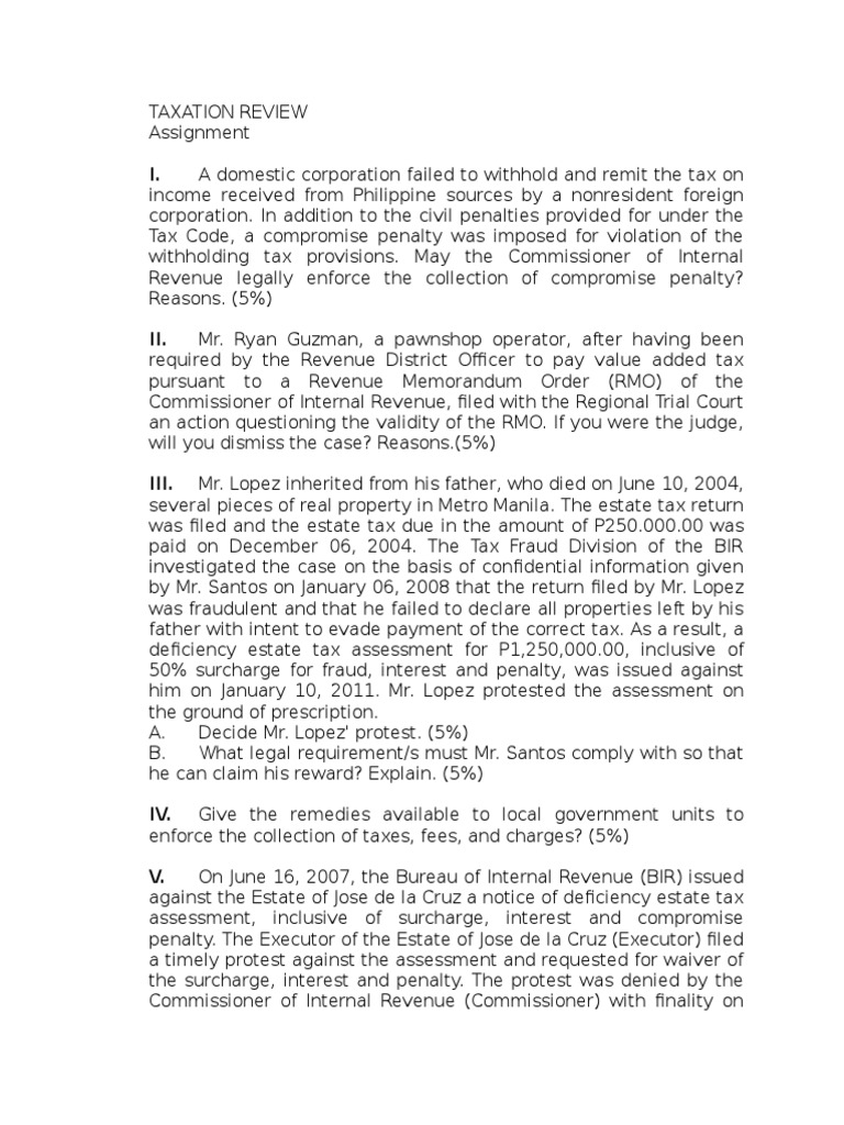 Taxation Review (Assignment) | Tax Refund | Internal Revenue Service