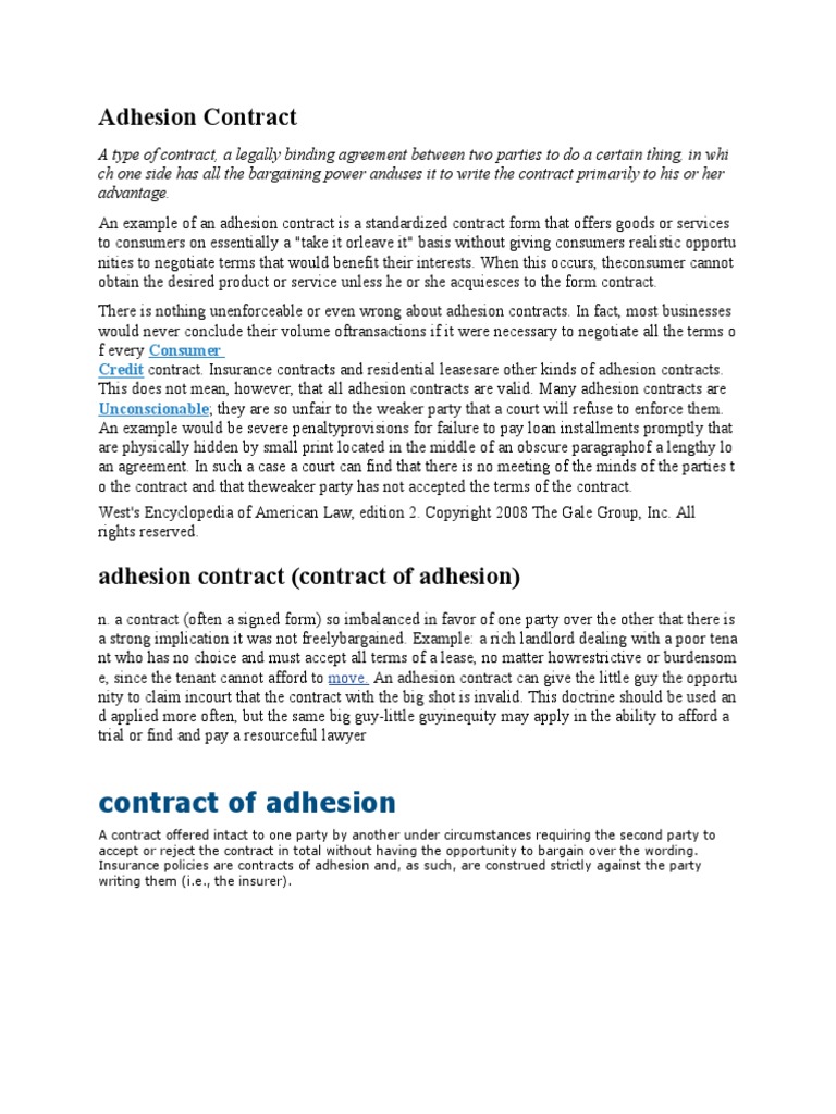 Adhesion Contract | Private Law | Government