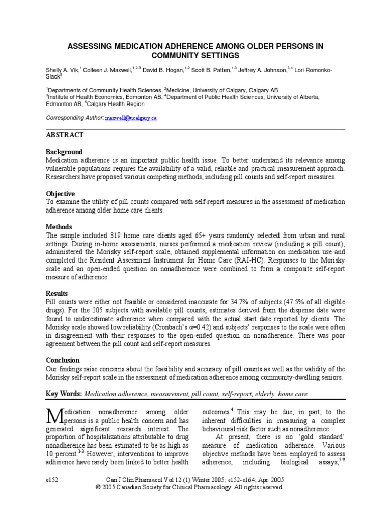 Medication Adherence Scale PDF | PDF | Self Report Study | Clinical Trial