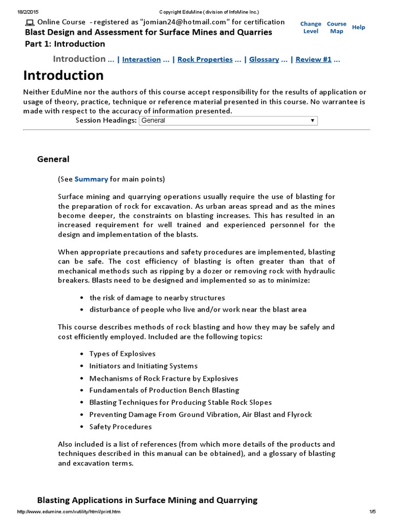 Blast Design and Assessment For Surface Mines and Quarries Part 1 ...