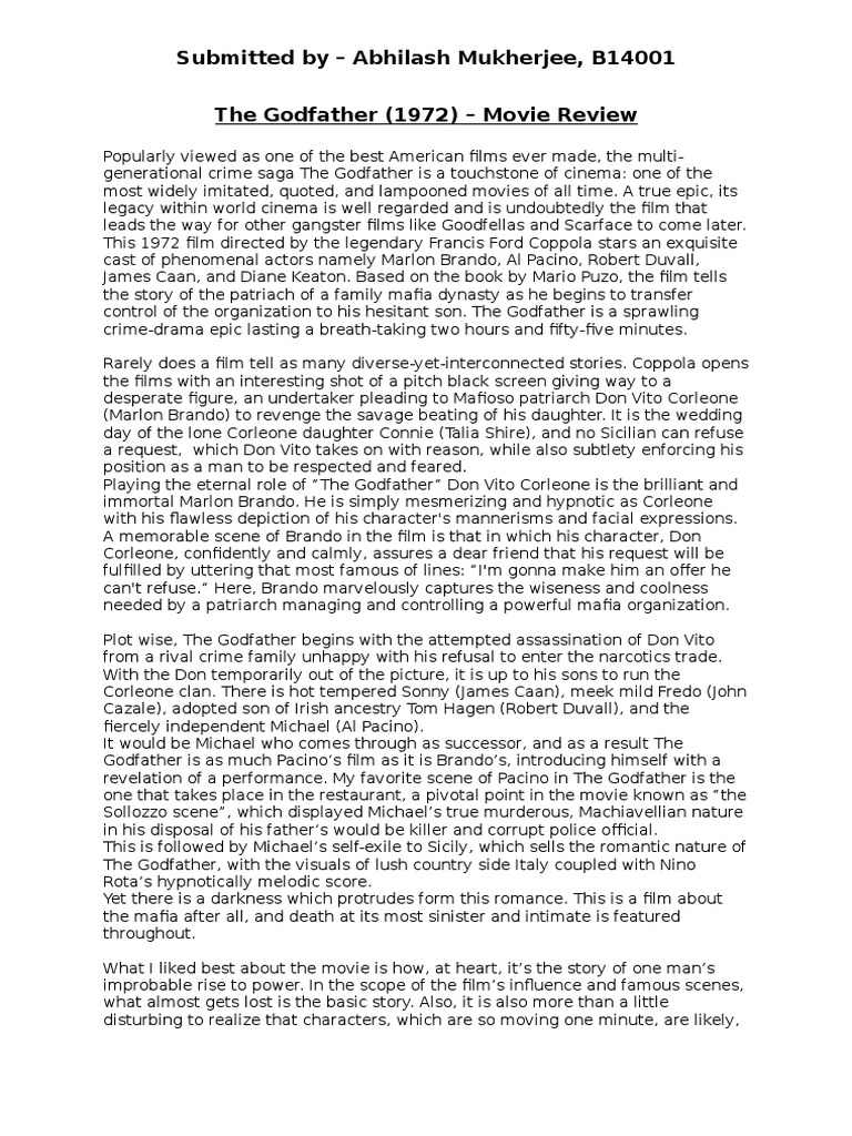 Movie Review - The Godfather | PDF | Gang Activity | Leisure