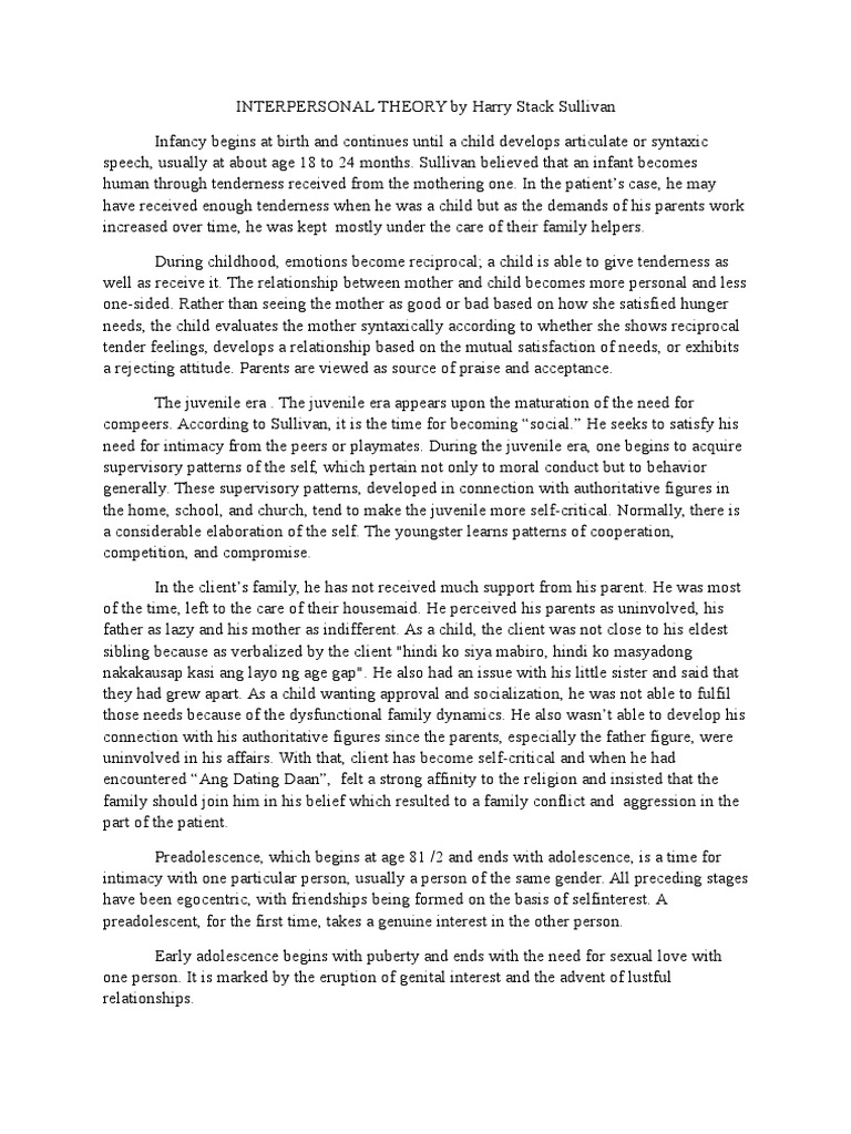 Interpersonal Theory by Harry Stack Sullivan | PDF | Interpersonal ...